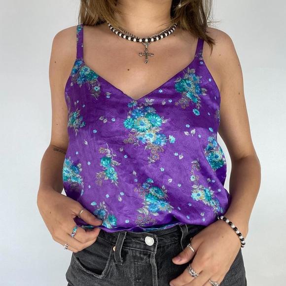 Tops | Vintage Purple And Turquoise Floral Tank | Poshmark